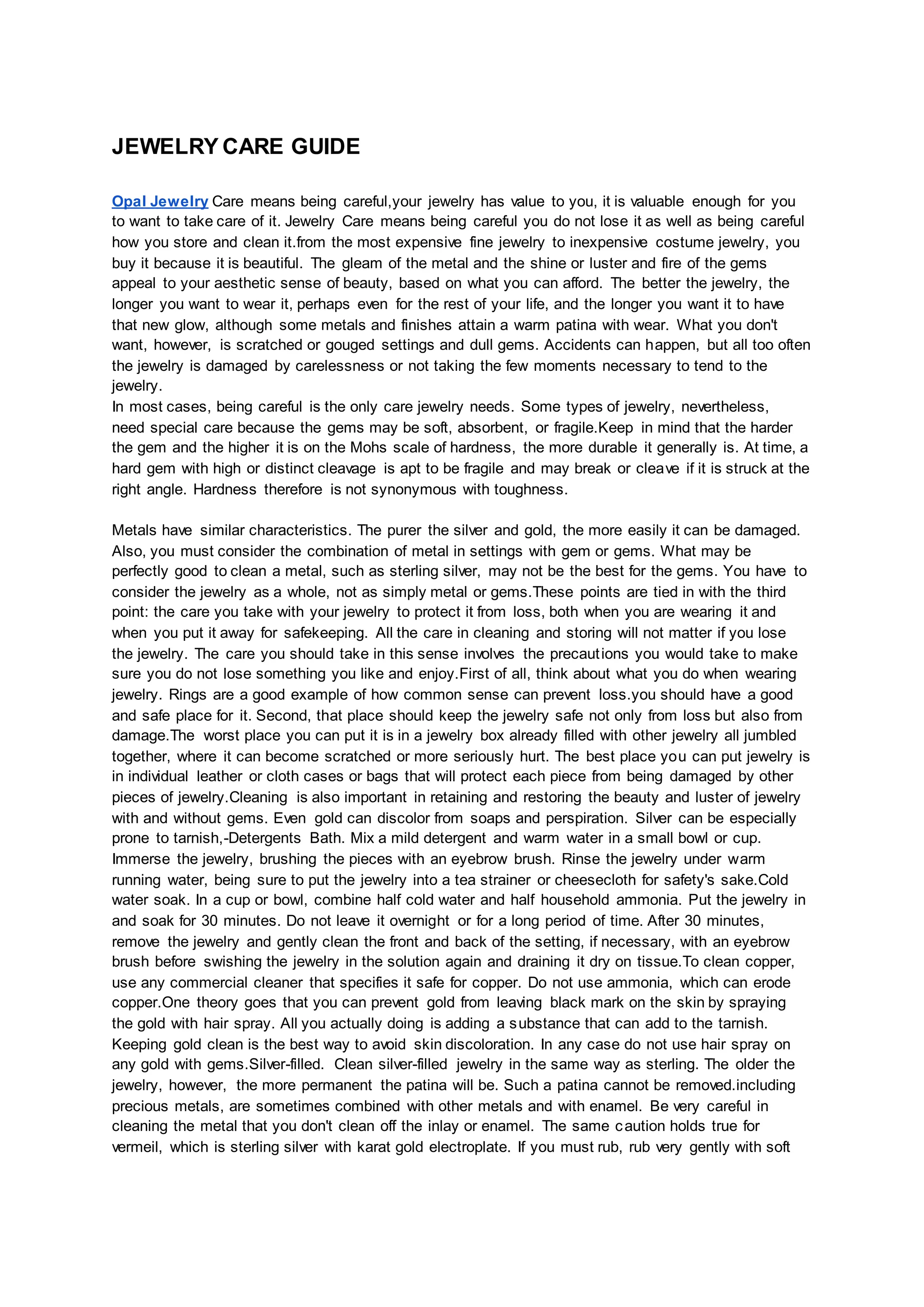 Jewelry Care Guide | PDF