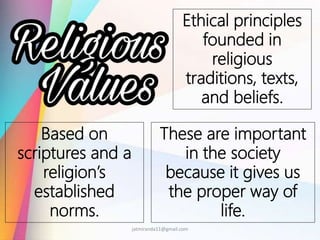 DIFFERENT AREAS OF VALUES | PPTX