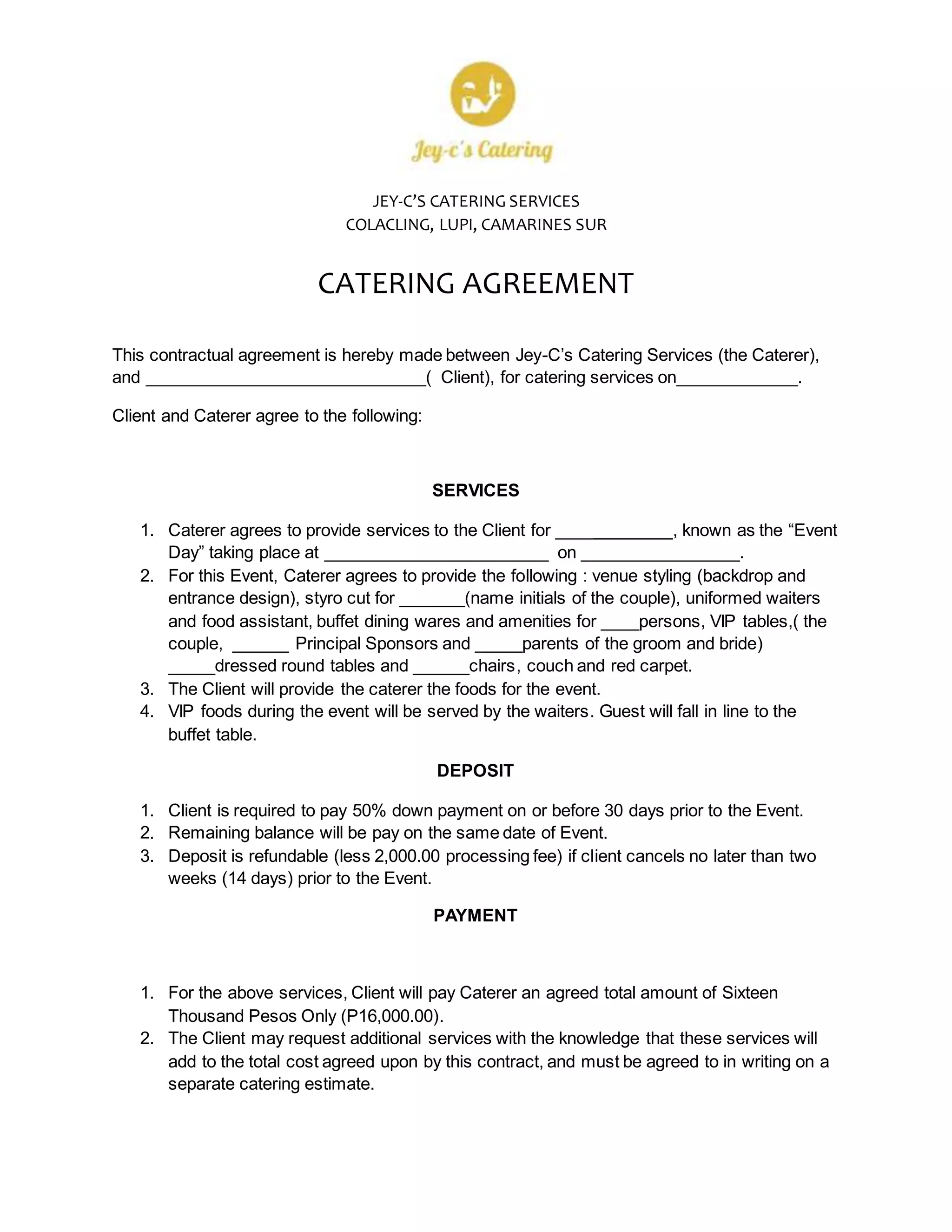 Jey c's catering contract | DOCX