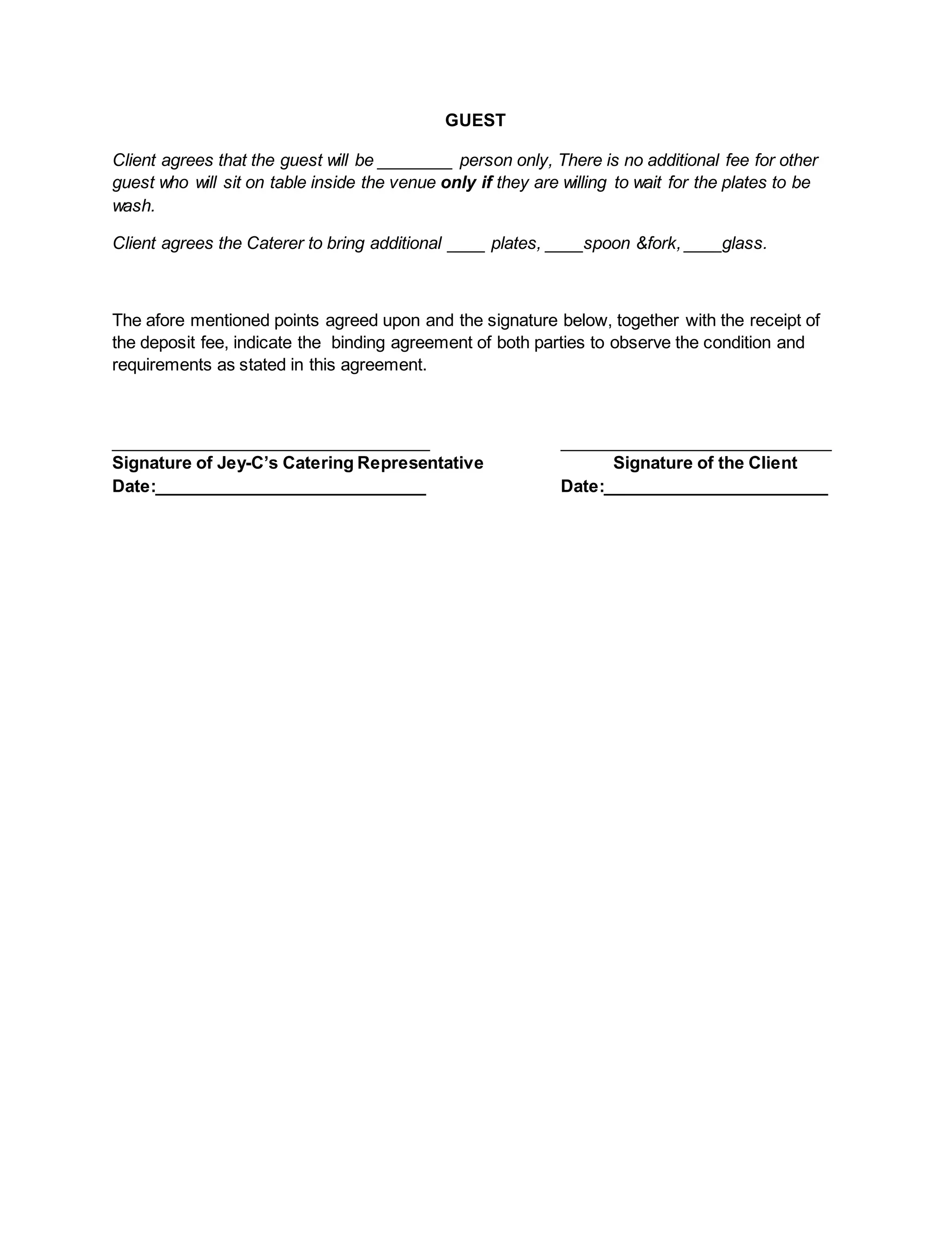 Jey c's catering contract | DOCX