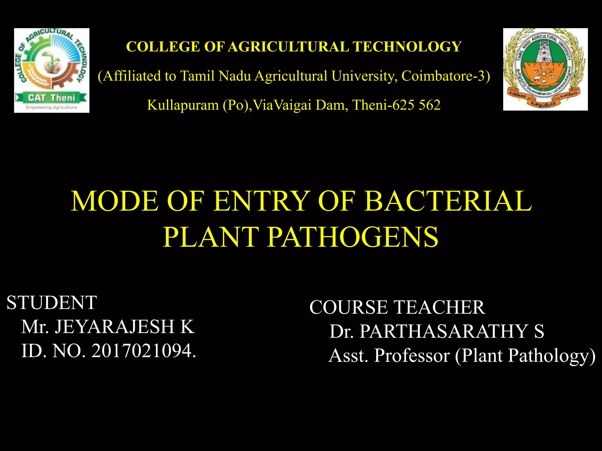 Mode of entry of bacteria in plants. | PPTX