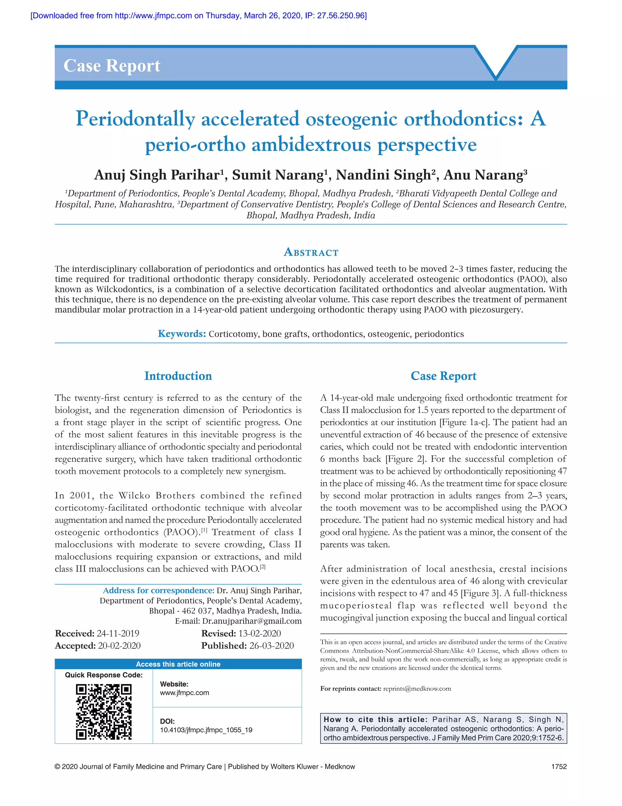 Periodontally accelerated osteogenic orthodontics: A perio-ortho ambidextrous perspective | PDF