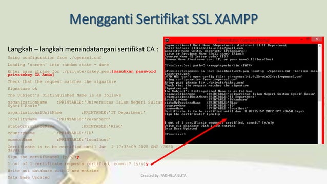 Tutorial membuat sertifikat autoriti pada xampp | PPTX