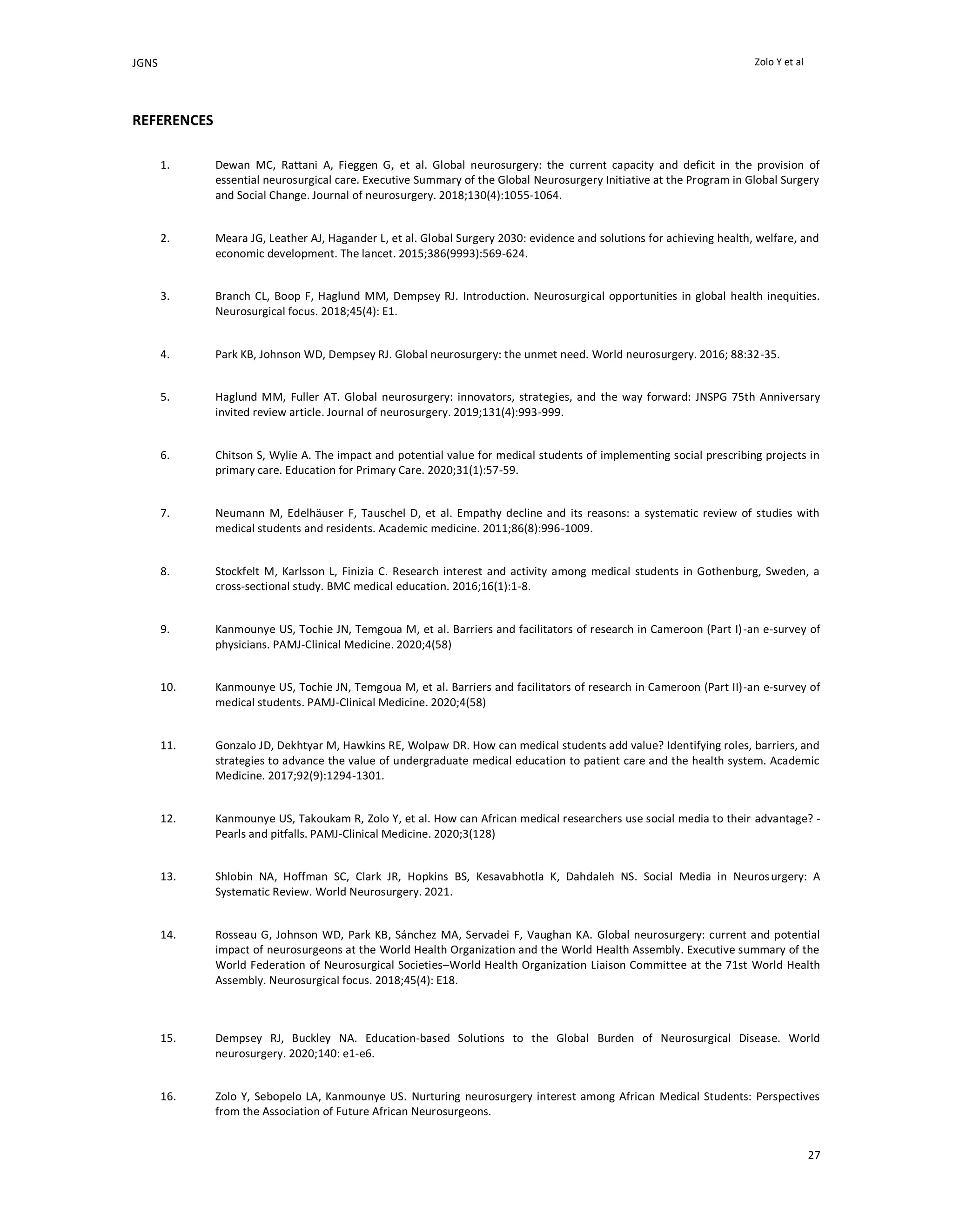Medical Students in Global Neurosurgery: Rationale and Role | PDF