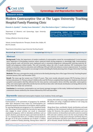 Modern Contraceptive Use at The Lagos University Teaching Hospital ...
