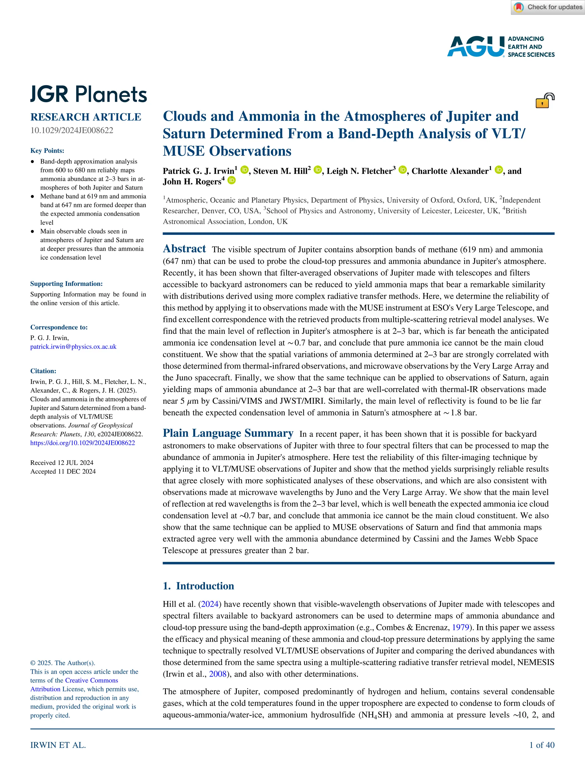 Clouds and Ammonia in the Atmospheres of Jupiter and Saturn Determined ...