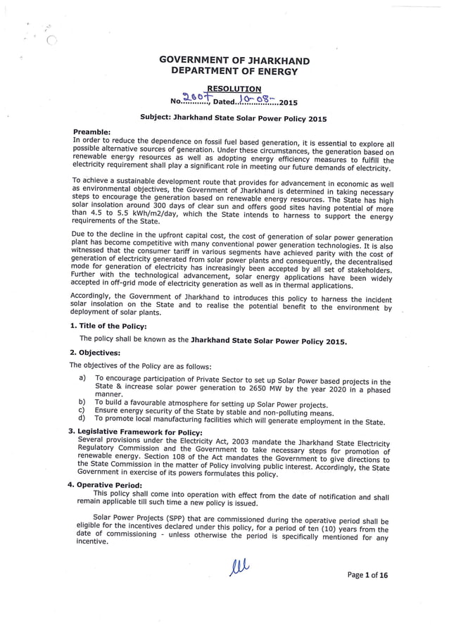 Jharkhand solar-power-policy-2015 | PDF