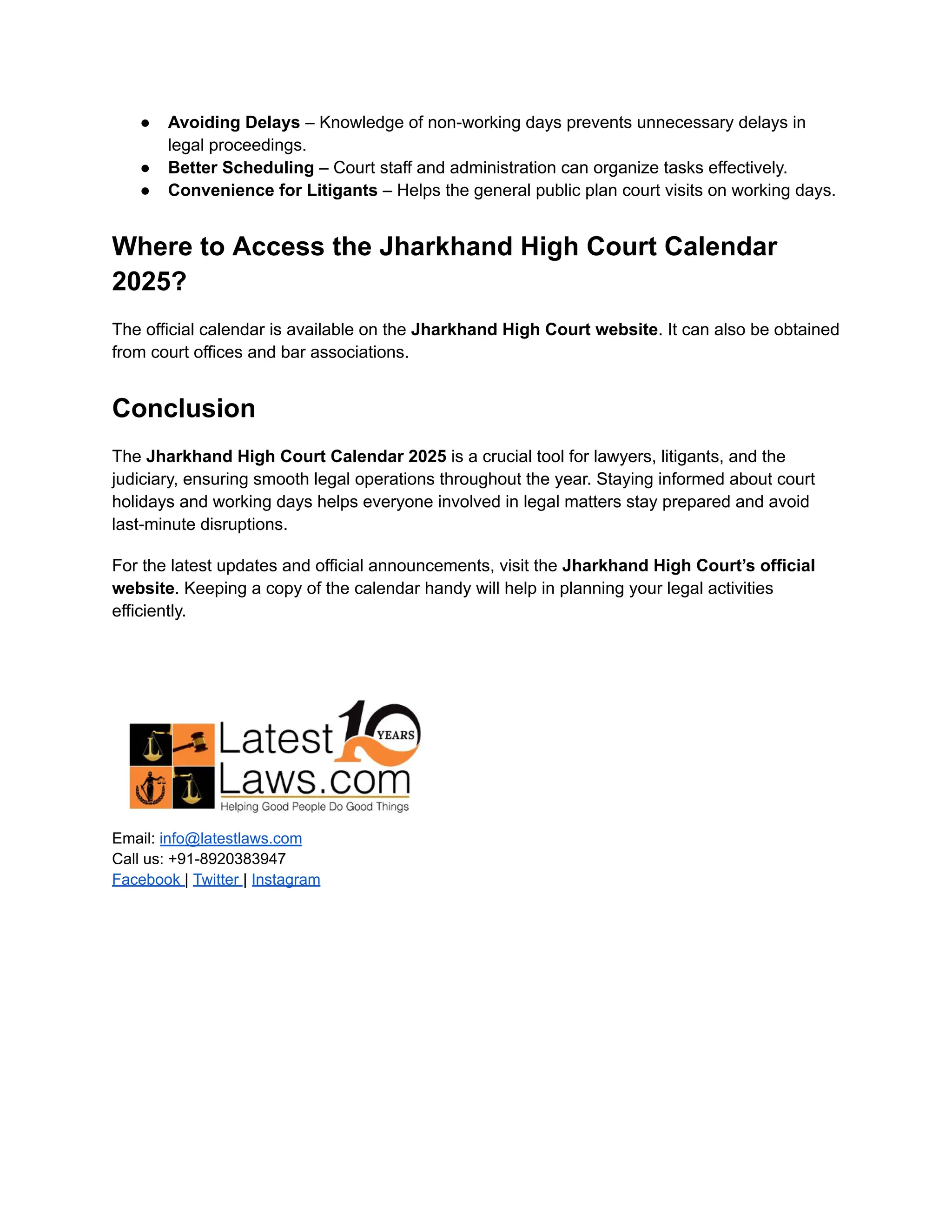 Jharkhand High Court Calendar 2025 in Pdf | PDF