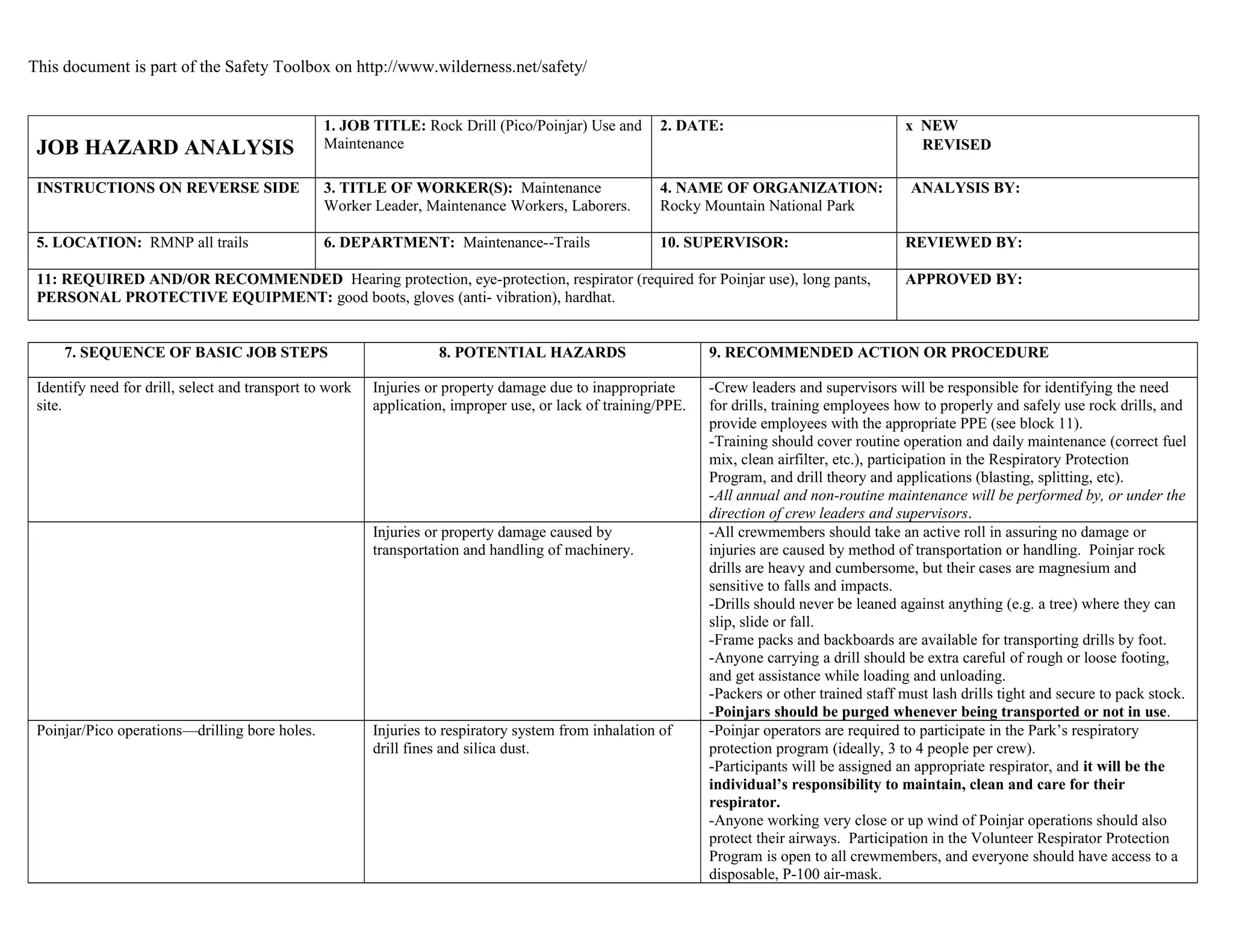 Jha rock drill use and maintenance romo | DOC