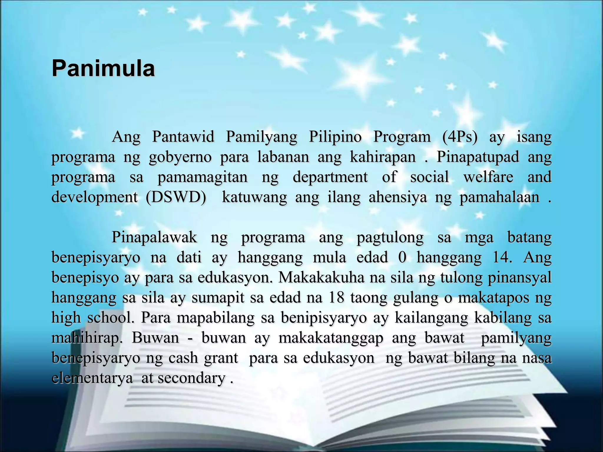 ESTADO NG PANTAWID PAMILYANG PILIPINO PROGRAM (4Ps) SA BAITANG ...