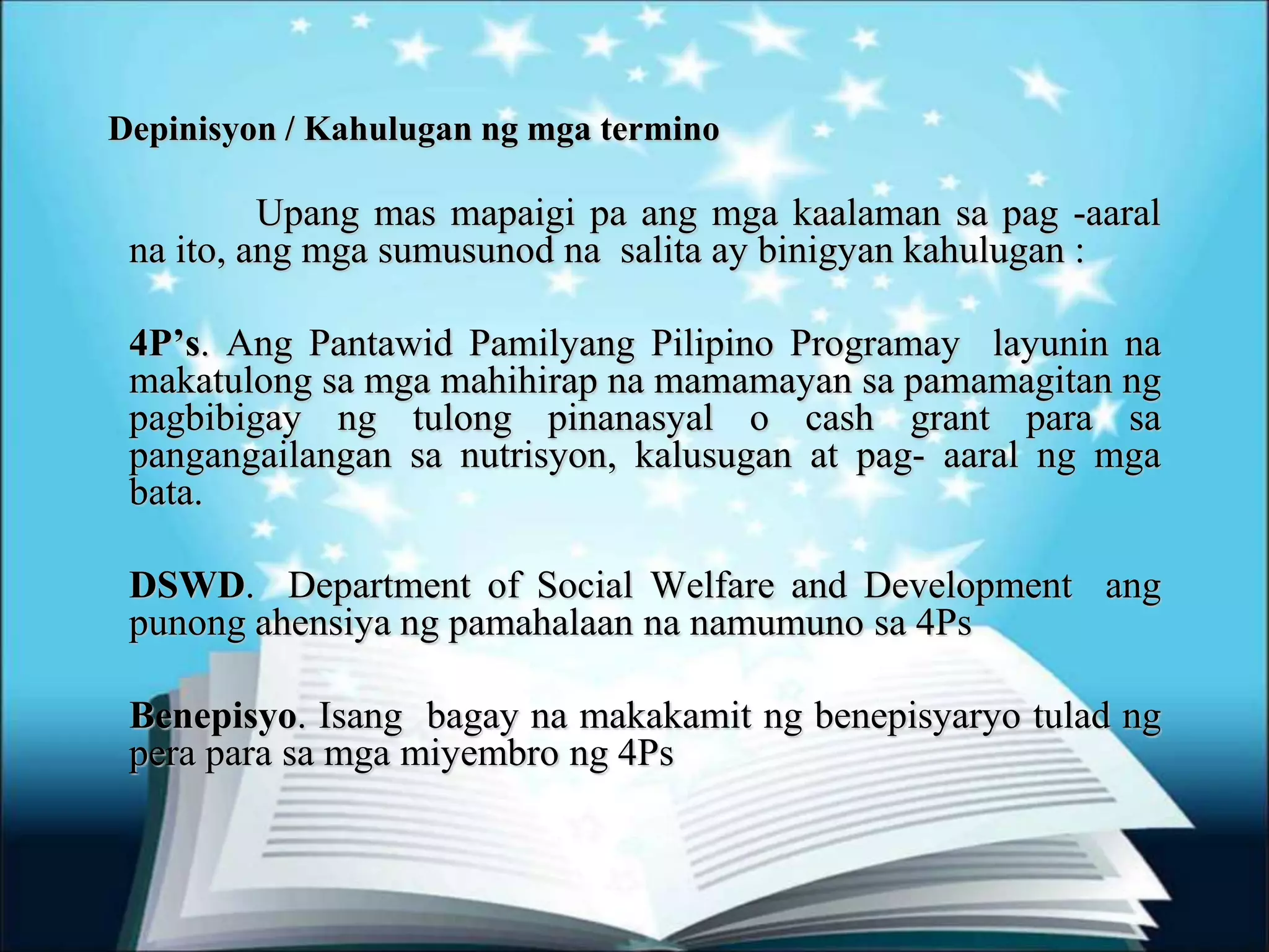 ESTADO NG PANTAWID PAMILYANG PILIPINO PROGRAM (4Ps) SA BAITANG ...