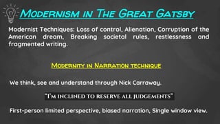 Modernism in F. Scott Fitzgerald's The Great Gatsby | PPTX