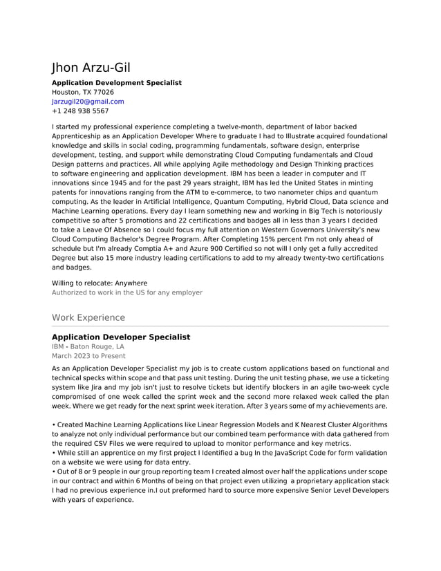 Cloud Developer Resume Jhon-Arzu-Gil | PDF