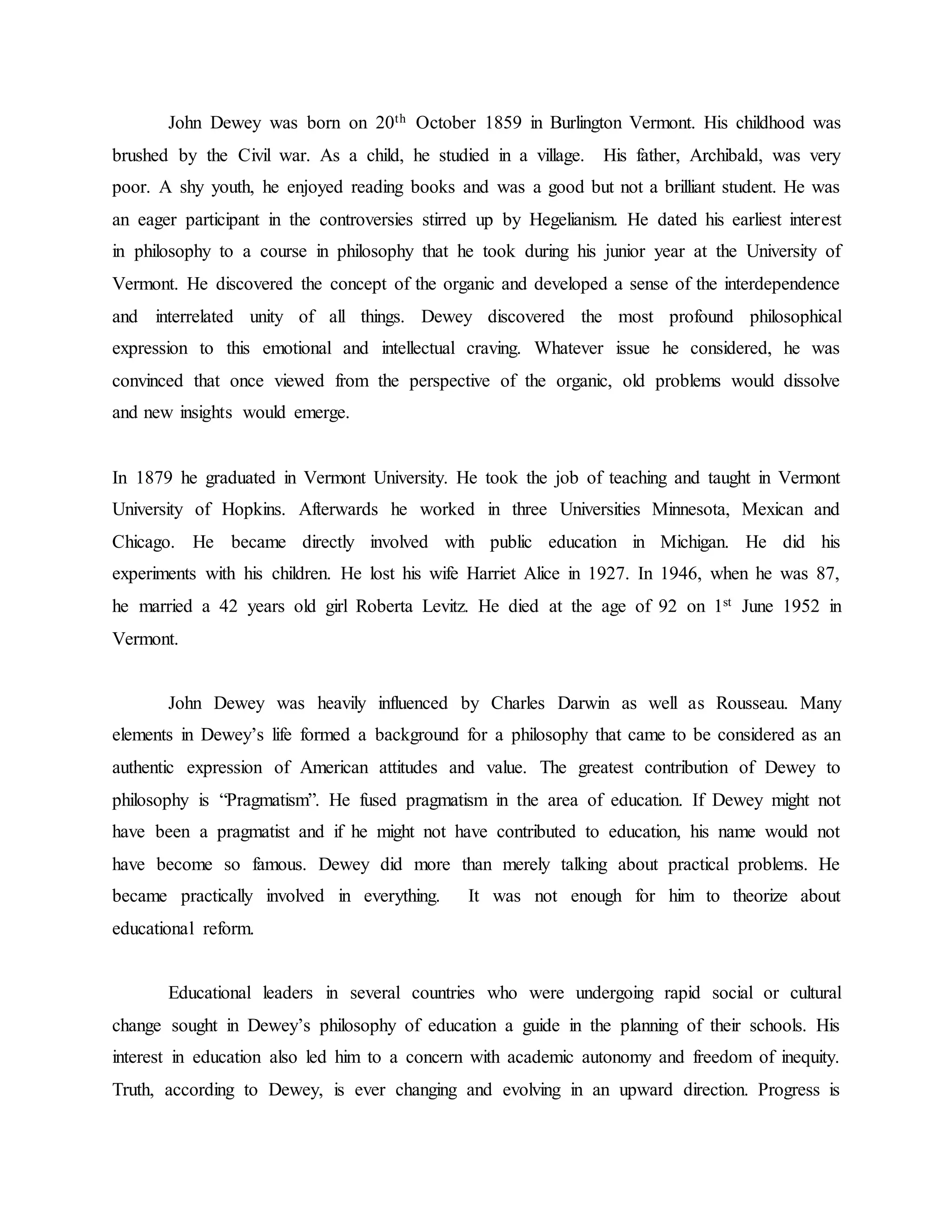 Jhon Dewey Final Document Ayesha Javed Docx