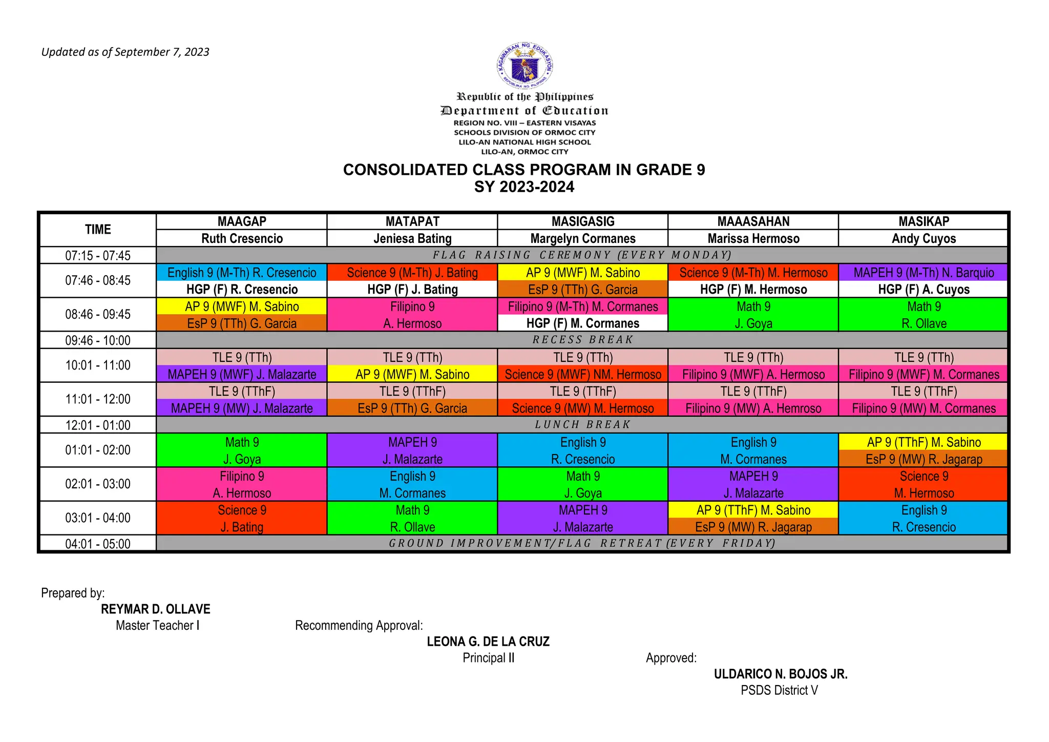JHS Consolidated Class Program Sep. 2023 | PDF