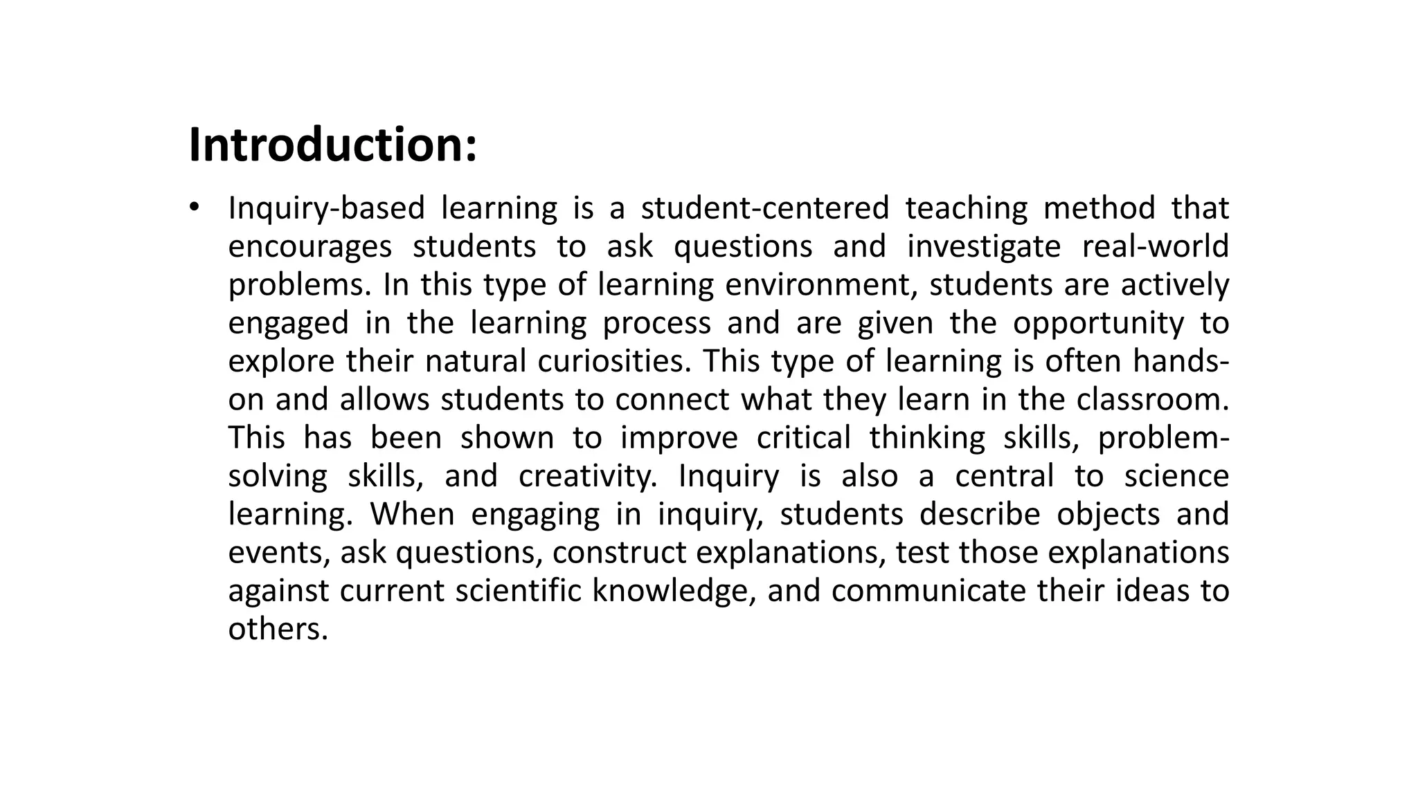 Inquiry Based Learning powerpoint presention for TTL2 subject | PPTX