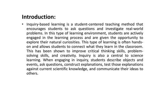 Inquiry Based Learning powerpoint presention for TTL2 subject | PPT