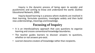 Inquiry Based Learning powerpoint presention for TTL2 subject | PPTX