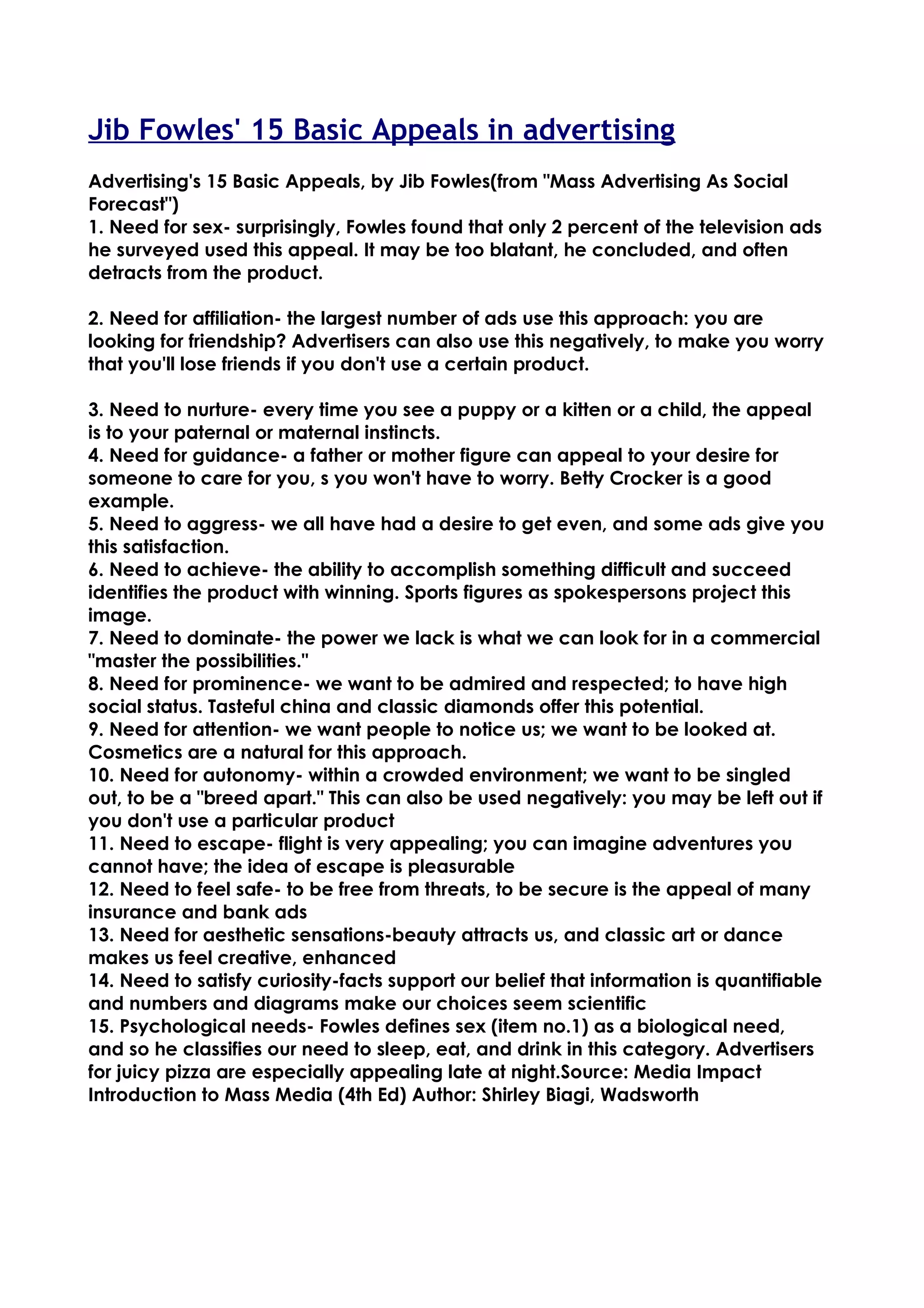 15 Basic Appeals in Advertising | DOC