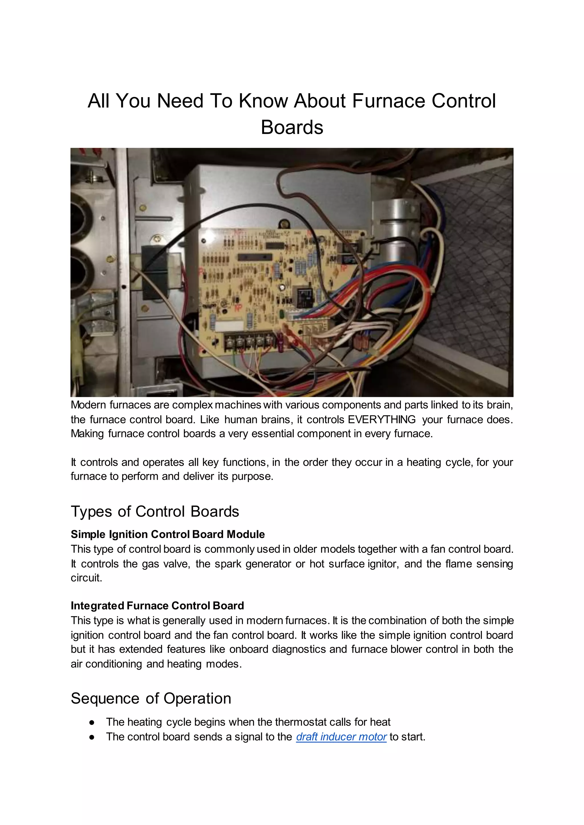 All You Need To Know About Furnace Control Boards | PDF