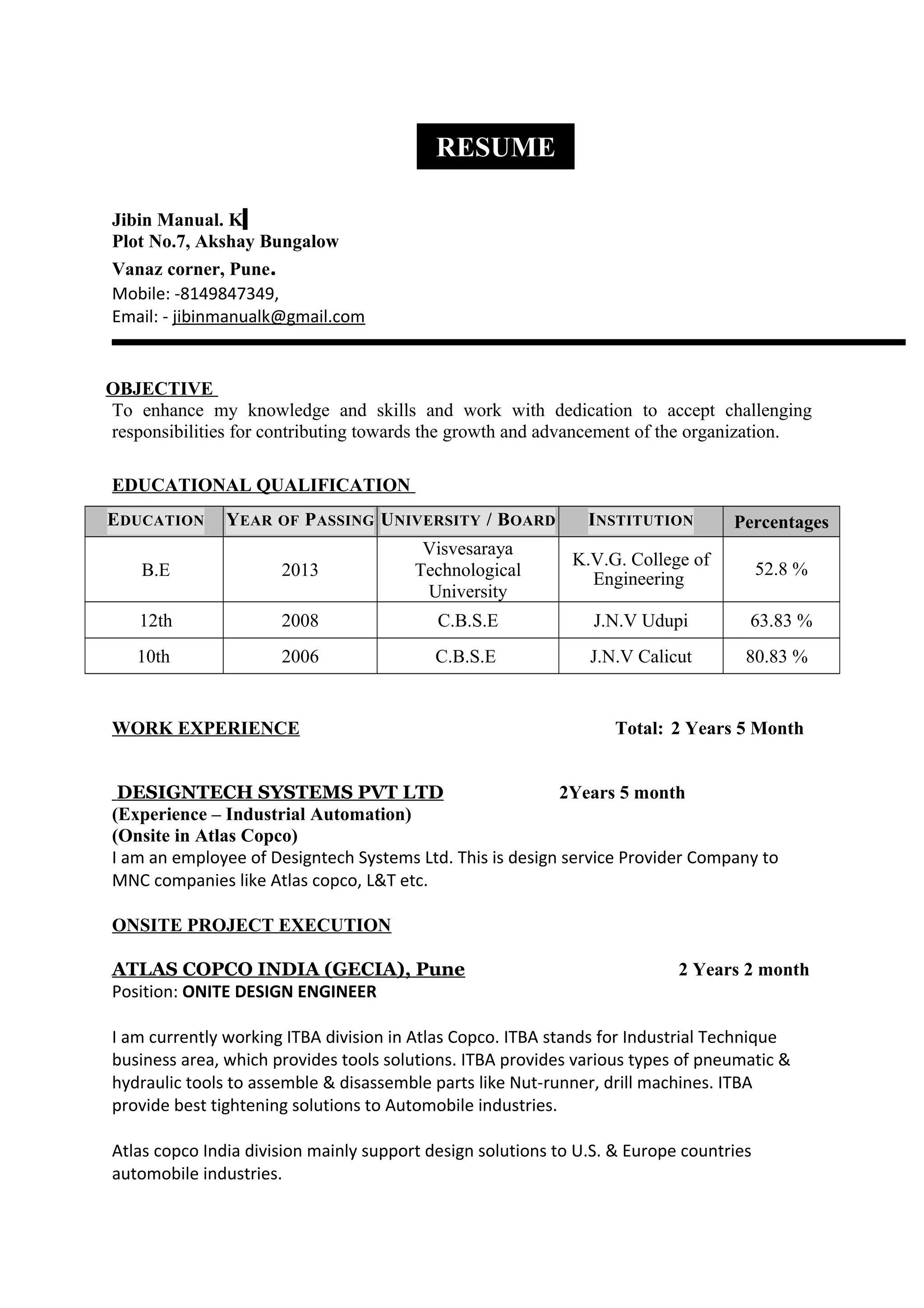 Jibin manual resume | PDF