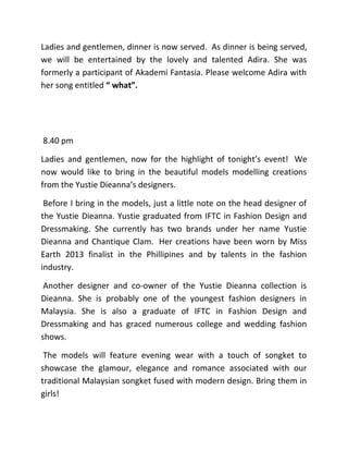 Speech / Text Script for Fahrin Ahmad at YUSTIE DIEANNA Charity Fashion ...