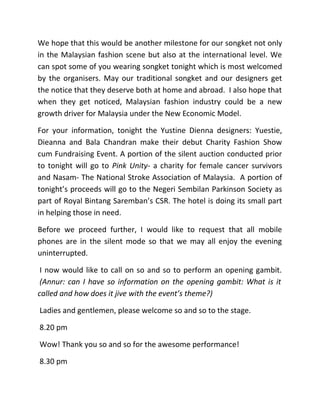 Speech / Text Script for Fahrin Ahmad at YUSTIE DIEANNA Charity Fashion ...