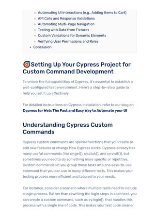 Cypress Automation : Increase Reusability with Custom Commands | PDF