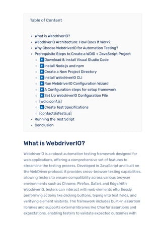 WebdriverIO & JavaScript: The Perfect Duo for Web Automation | PDF