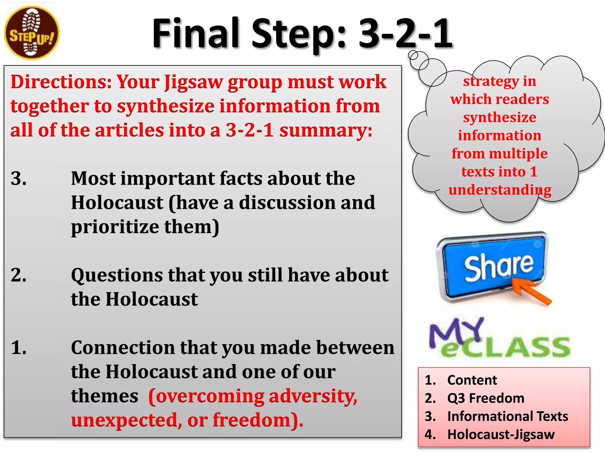 Jigsaw activity freedom - Holocaust | PPTX