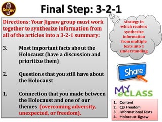 Jigsaw activity freedom - Holocaust | PPTX | Education
