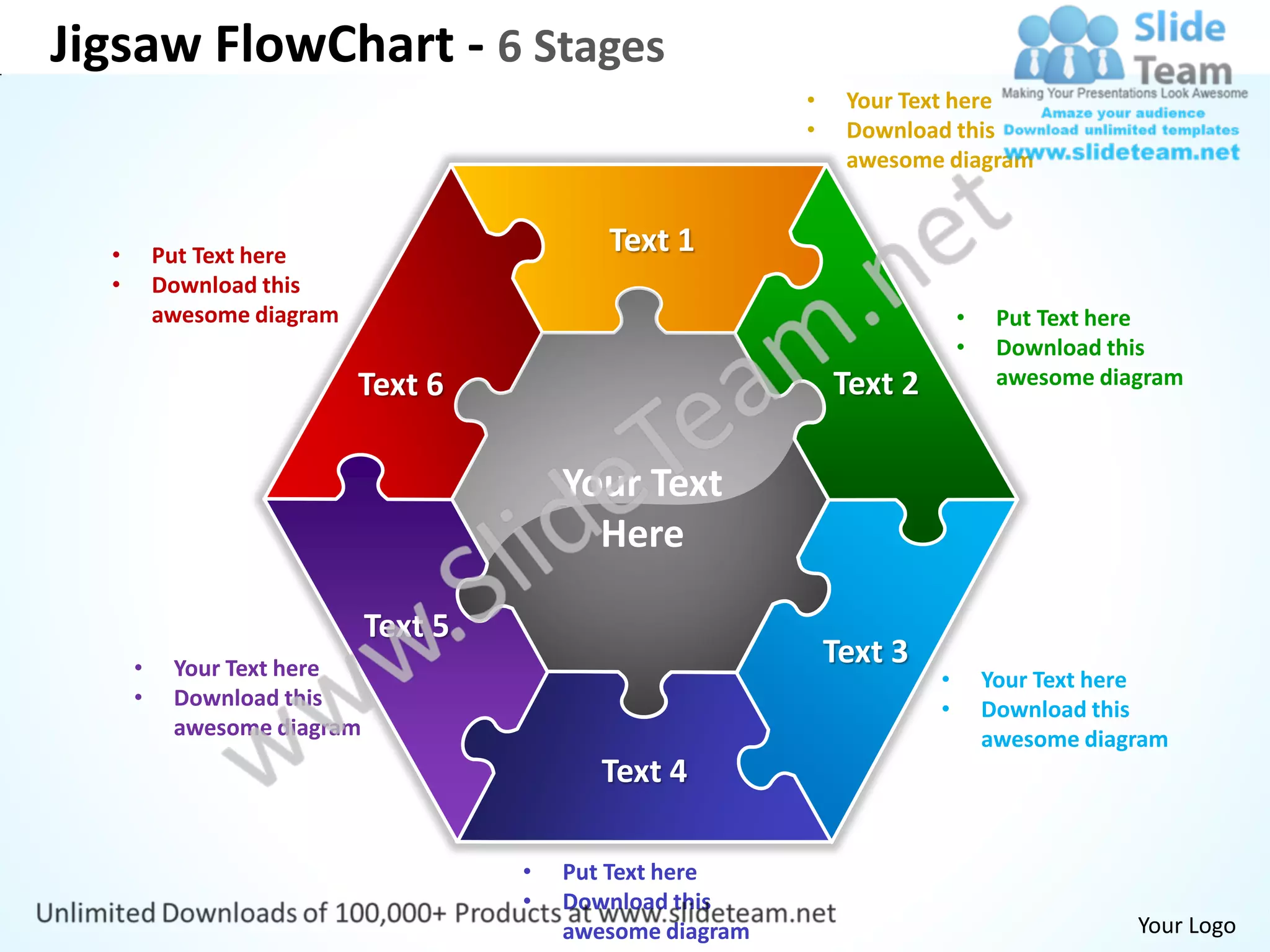 Jigsaw flowchart 6 stages powerpoint templates 0712 | PDF