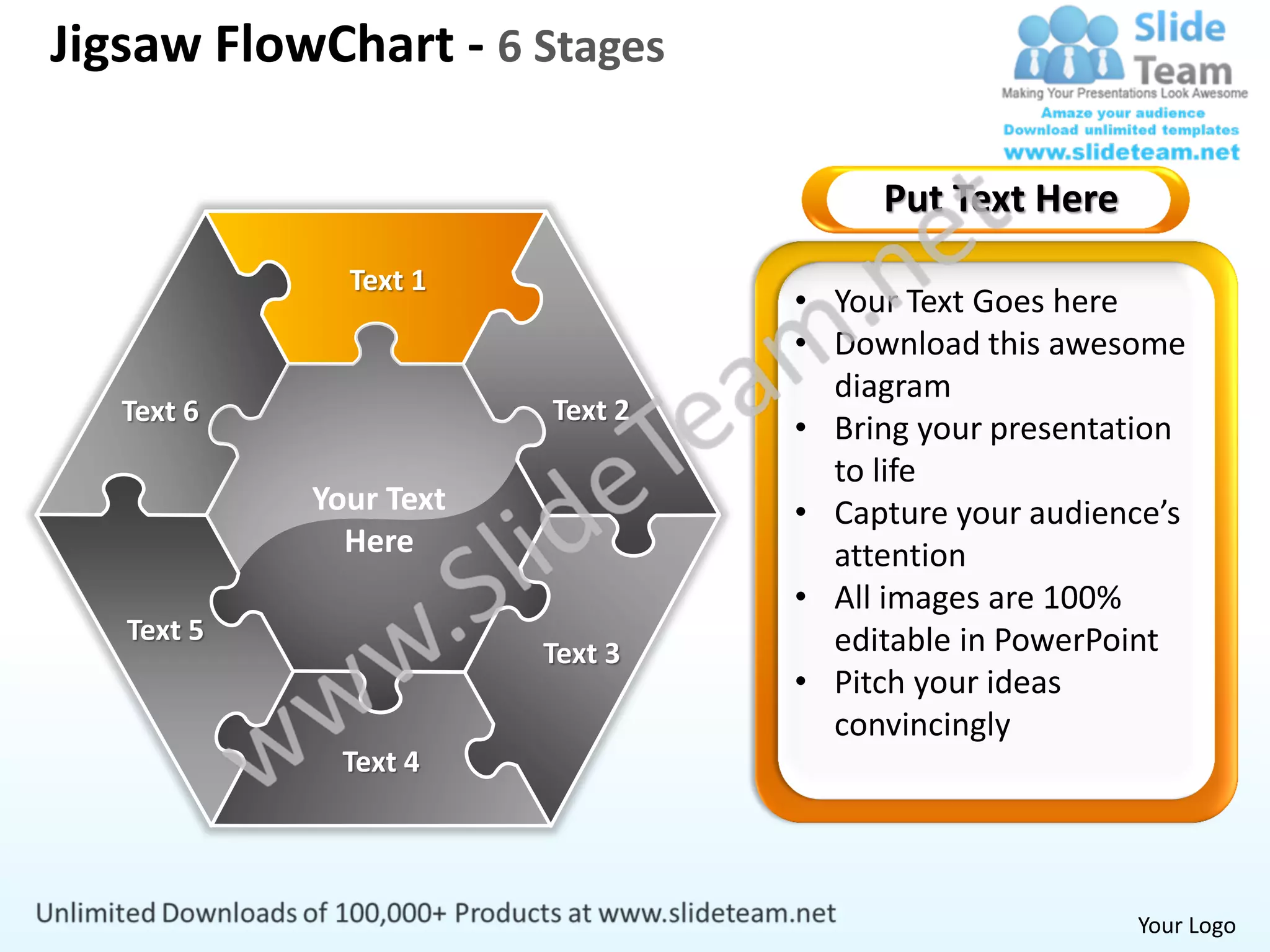 Jigsaw flowchart 6 stages powerpoint templates 0712 | PDF