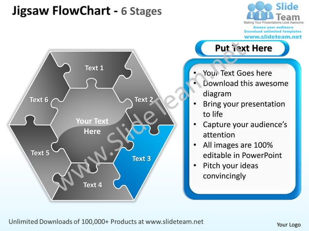 Jigsaw flowchart 6 stages powerpoint templates 0712 | PPT