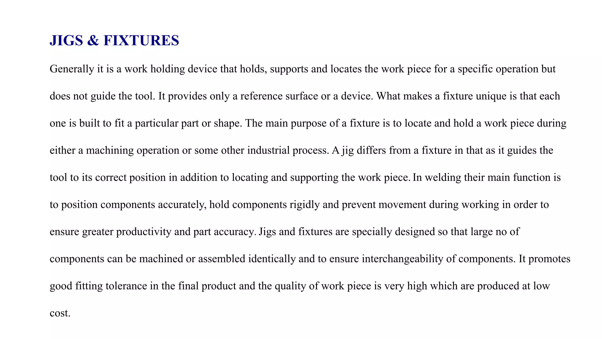 Jigs and fixtures for welding ppt | PPTX