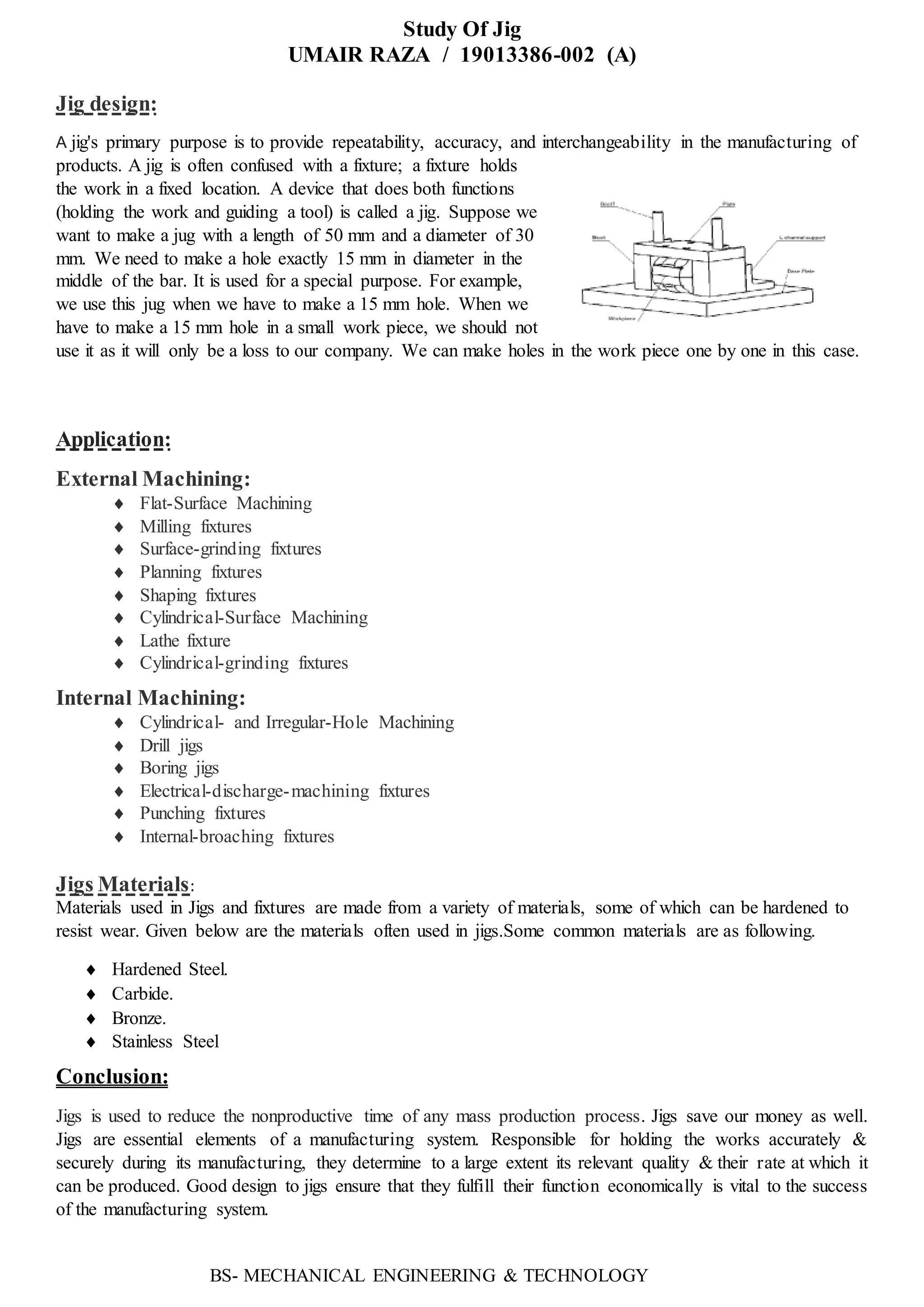 study of jig machine, its types & operation | DOCX