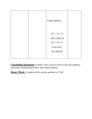 Lesson Plan Algebra Fundamental Operations | PDF