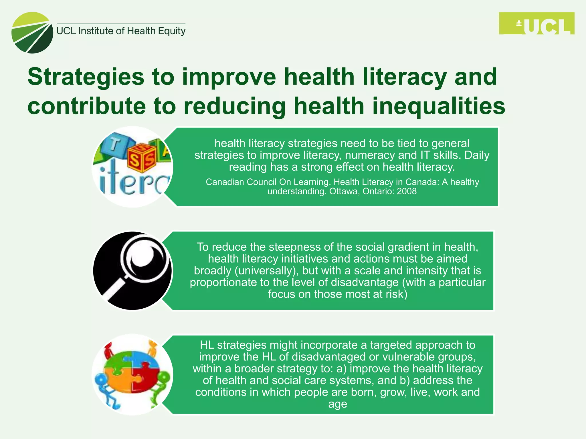 Improving Health Literacy to Reduce Health Inequalities | PPT