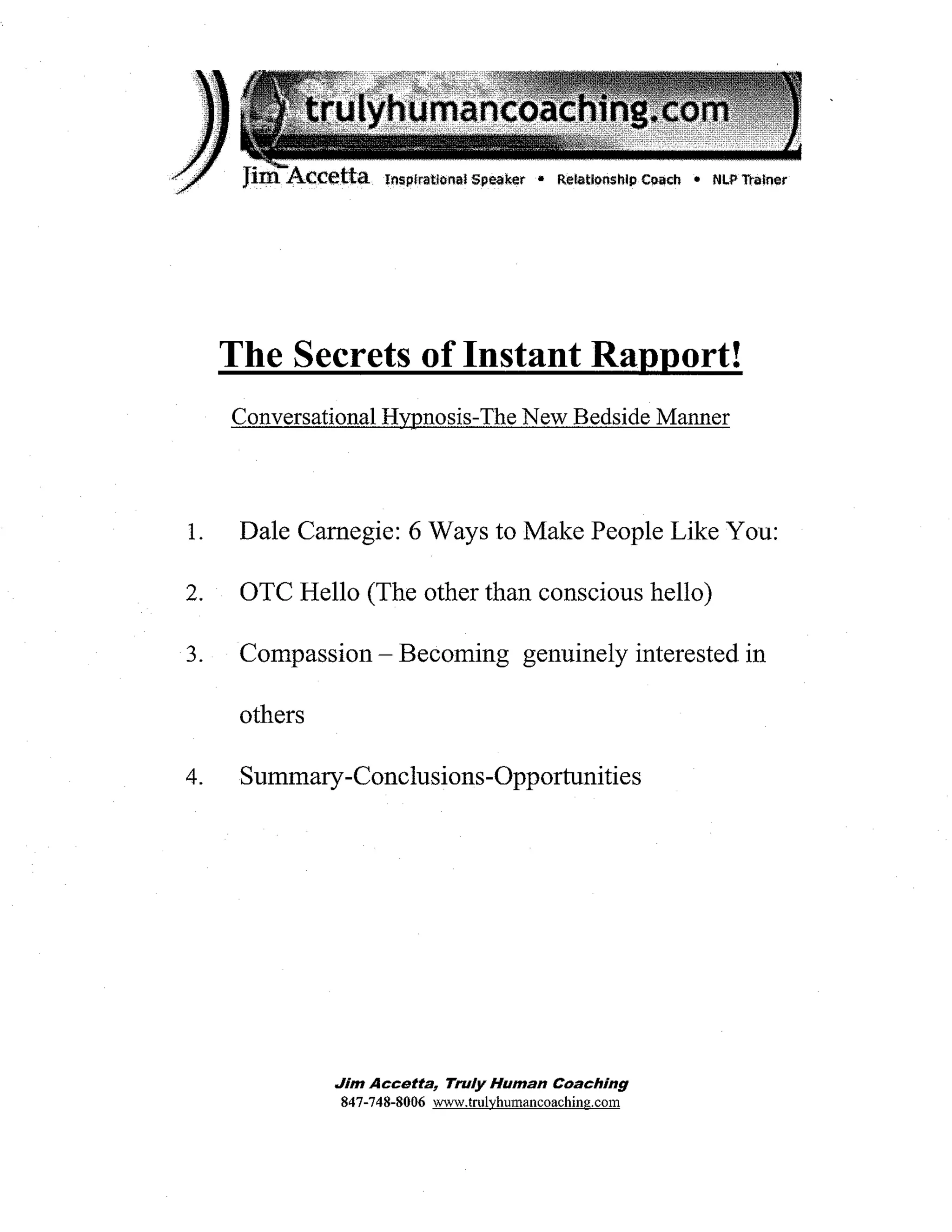 The Secrets of Instant Rapport - Jim Accetta | PDF