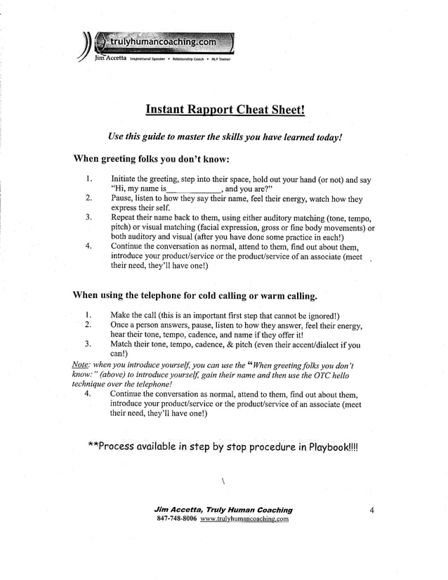 The Secrets of Instant Rapport - Jim Accetta | PDF