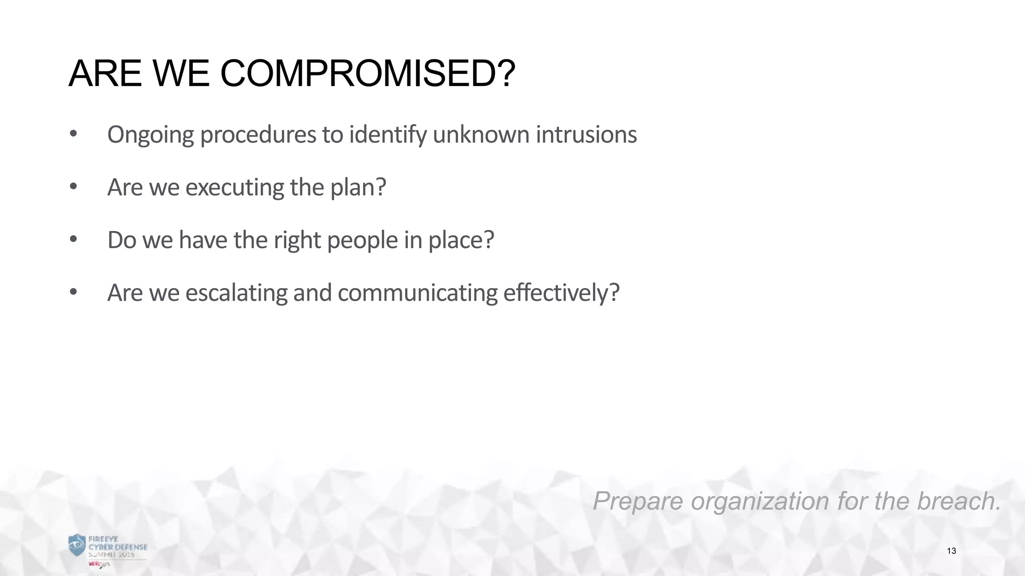 FireEye Cyber Defense Summit 2016 Now What - Before & After The Breach ...