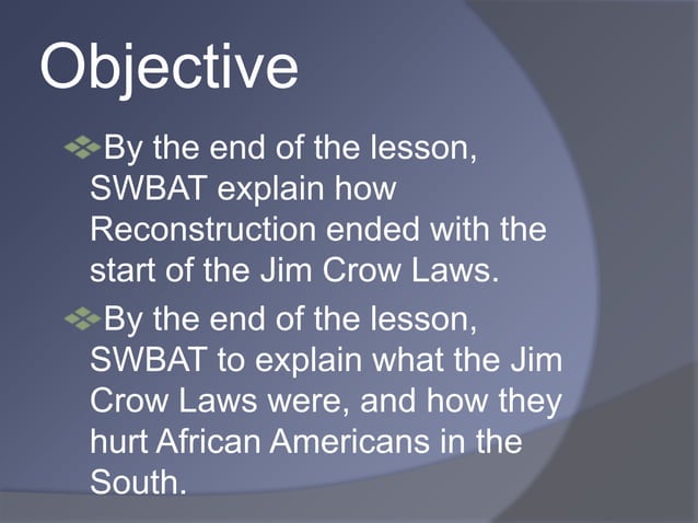 The End of Reconstruction and the Rise of Jim Crow Laws | PPT