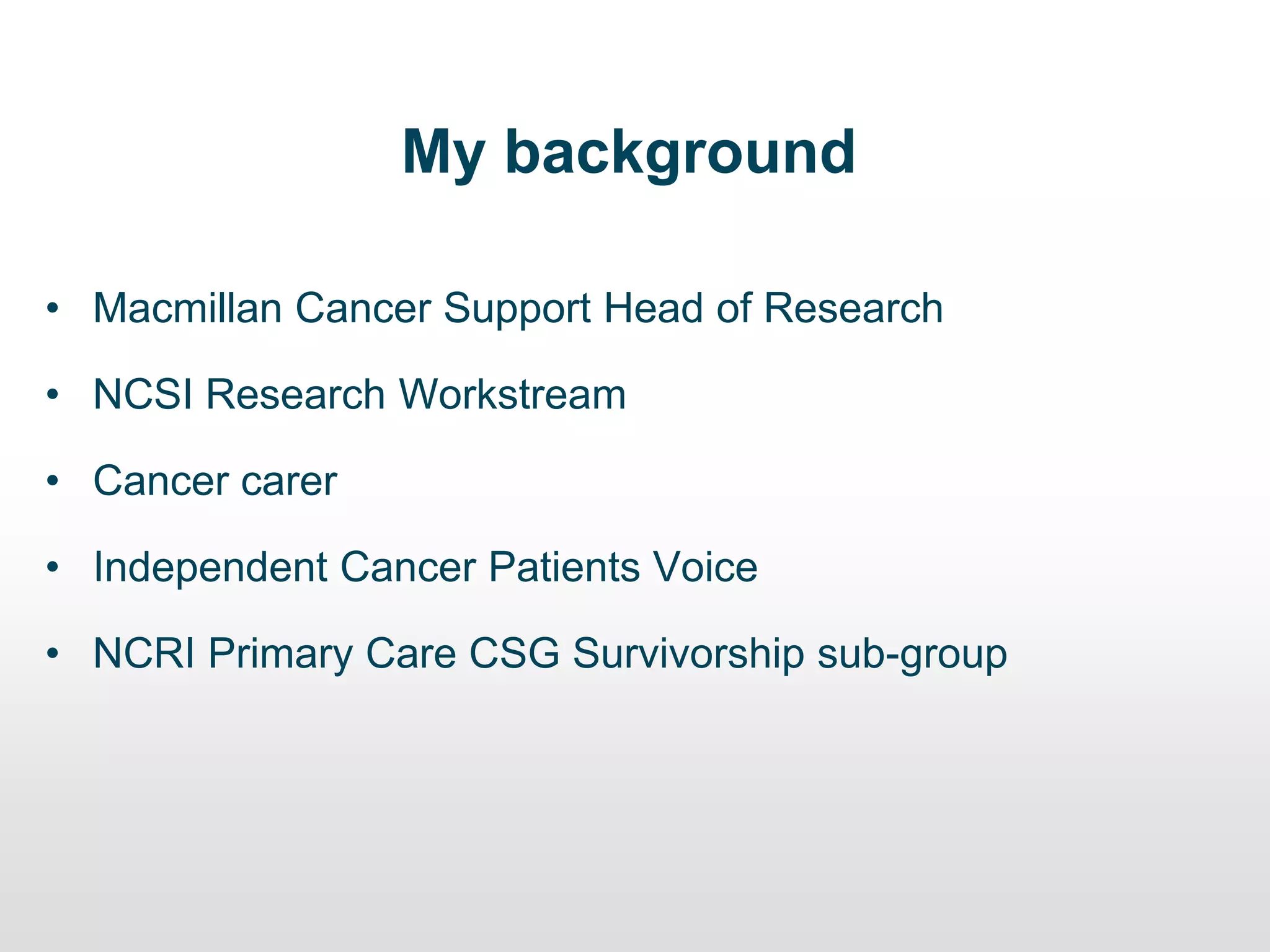 Developing a national strategy for research into cancer survivorship in ...