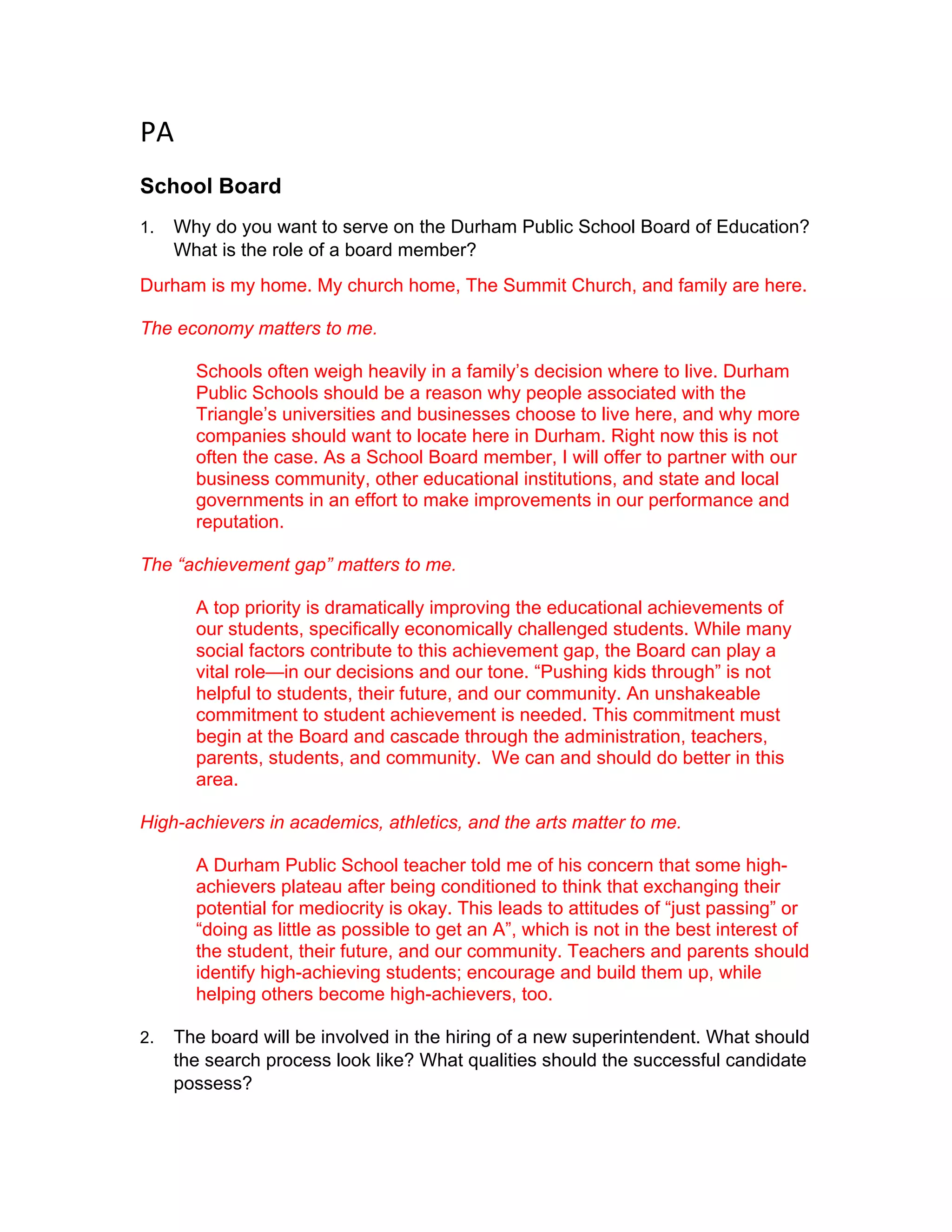 Jimmy Doster 2014 PA-PAC Questionnaire | PDF