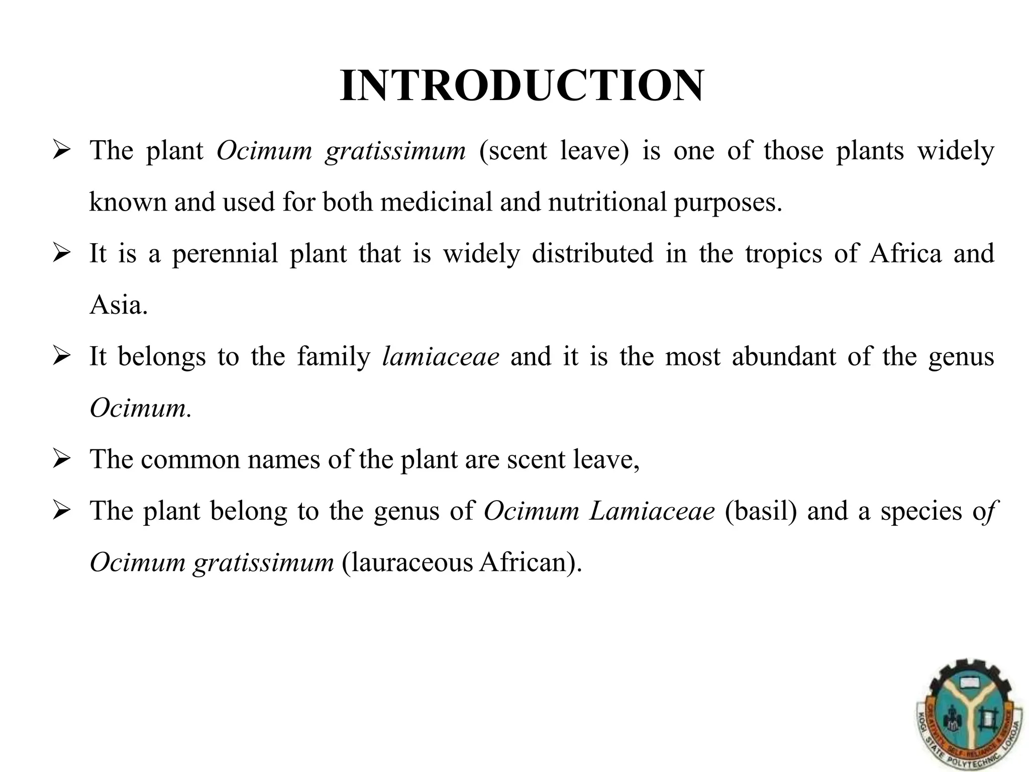 Nutritional Value and Health Benefits of Scent Leave | PPTX