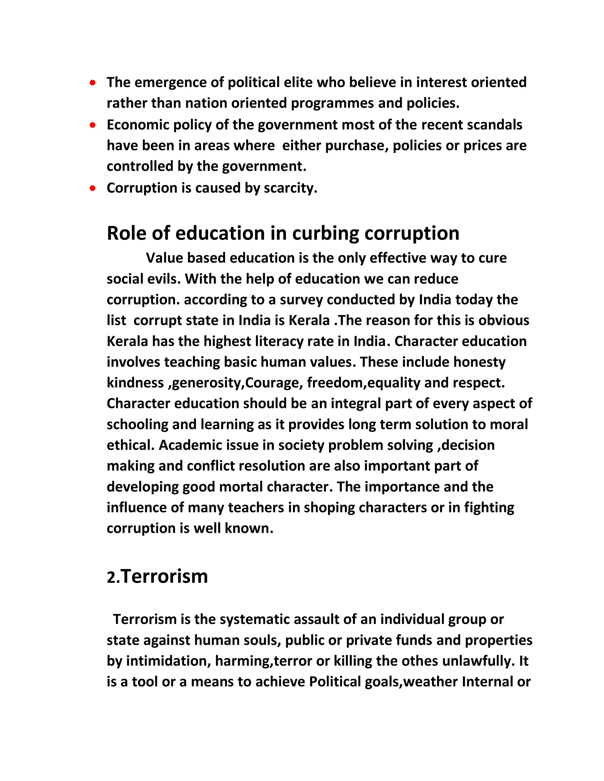 Role of education to curb social evils like corruption, terrorism,anti ...