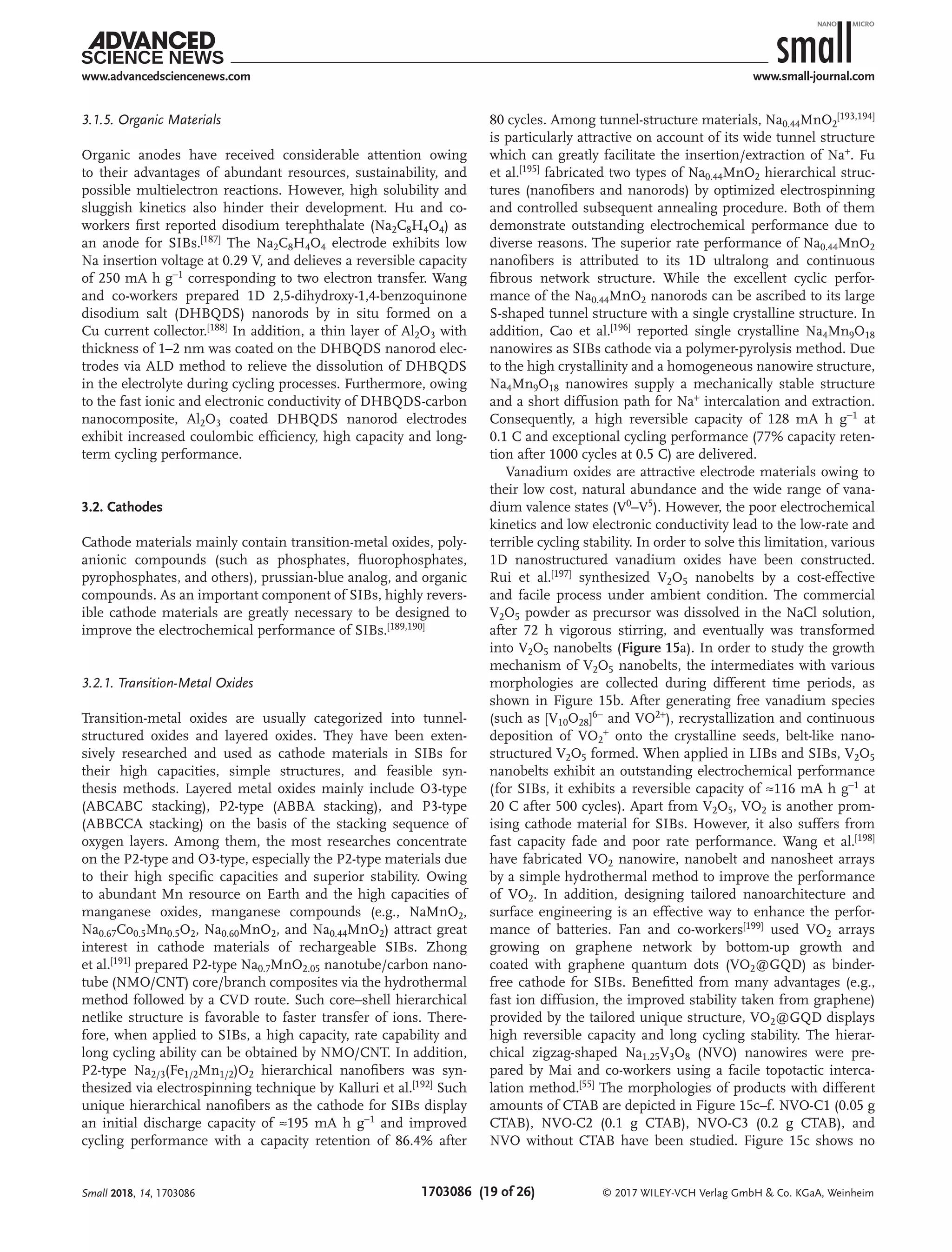 1D Nanomaterials: Design, Synthesis, and Applications in Sodium–Ion ...