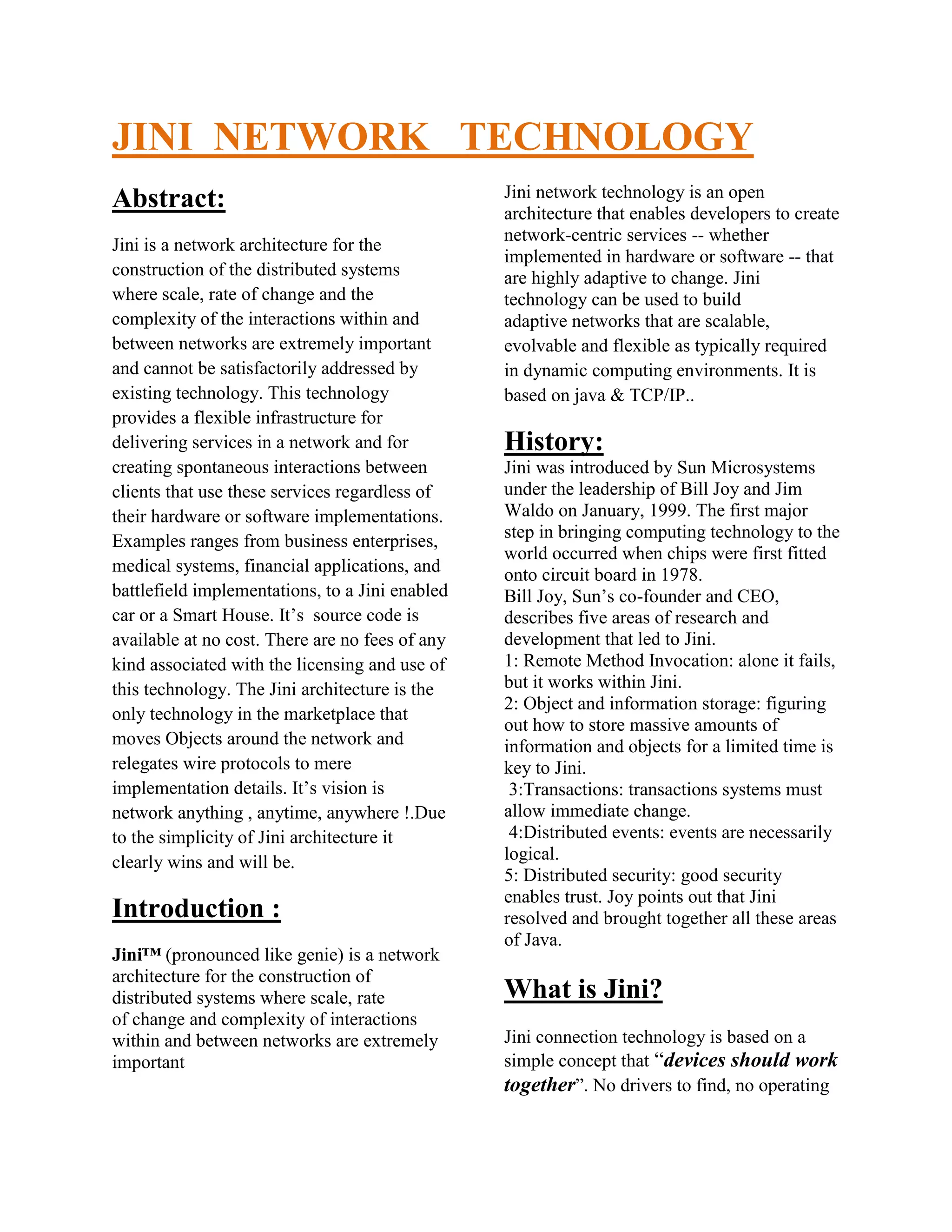 Jini network technology | DOCX