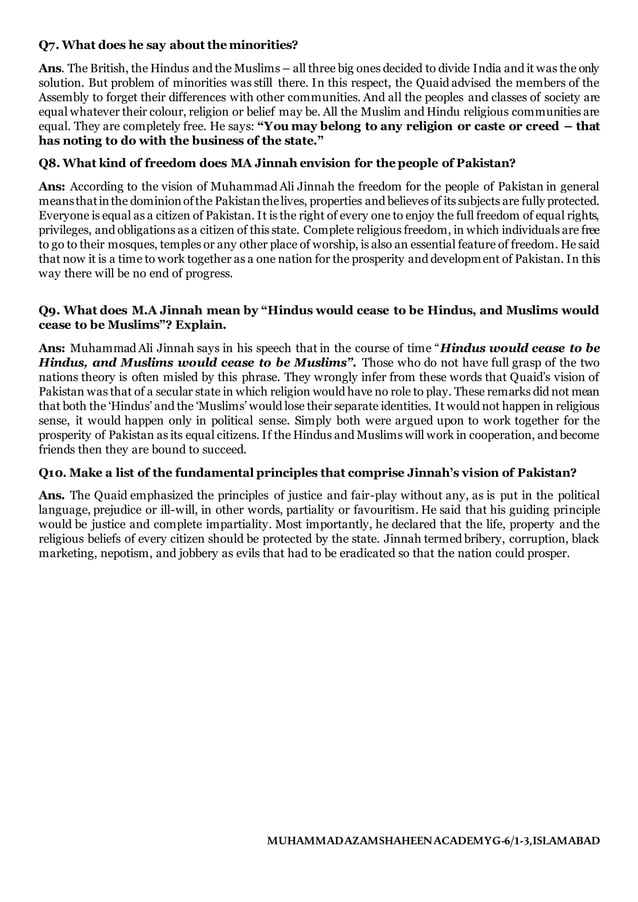 Jinnah vision of pakistan | DOCX | Islam | Religion & Spirituality