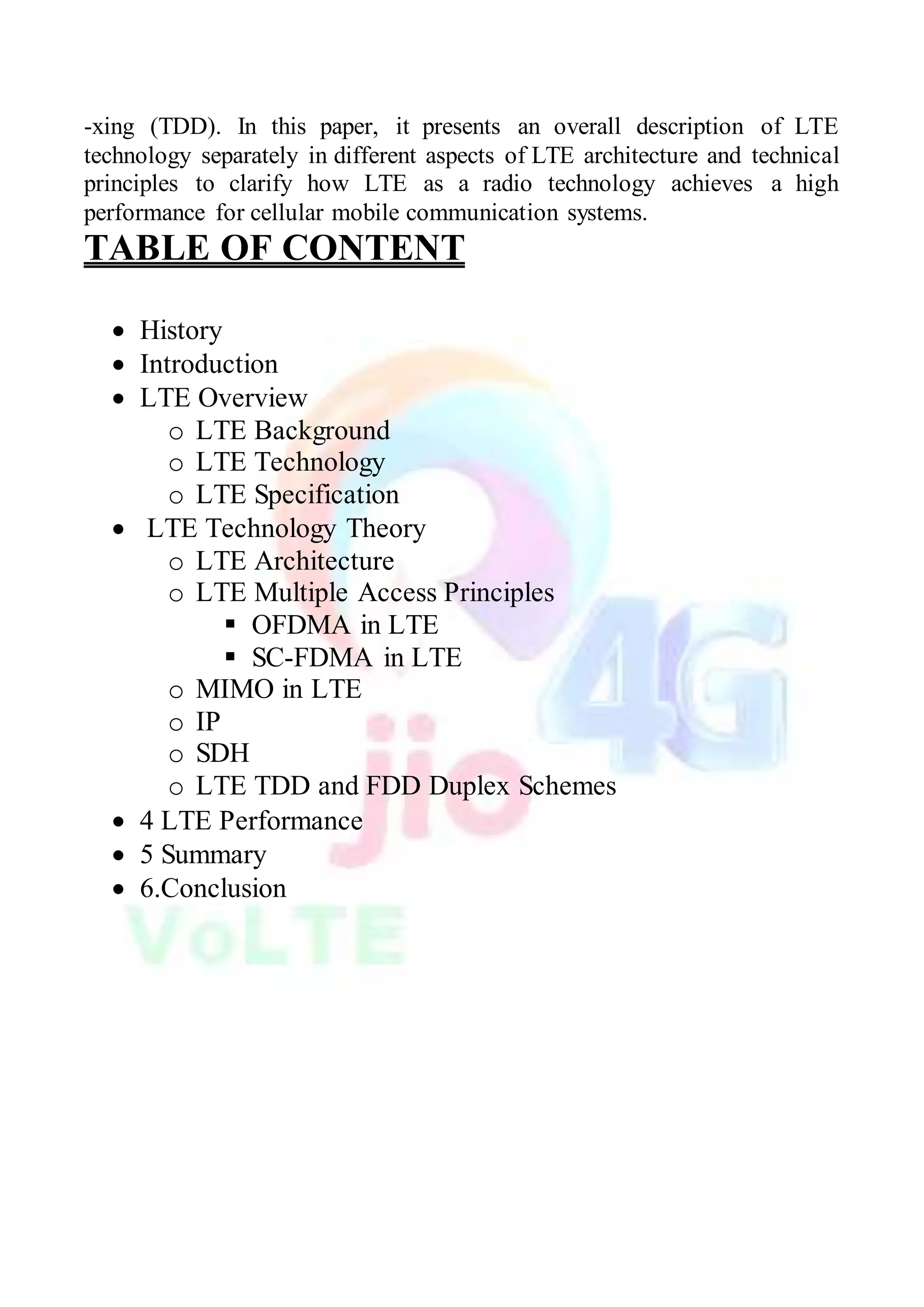 LTE (4G) PROJECT REPORT | DOCX